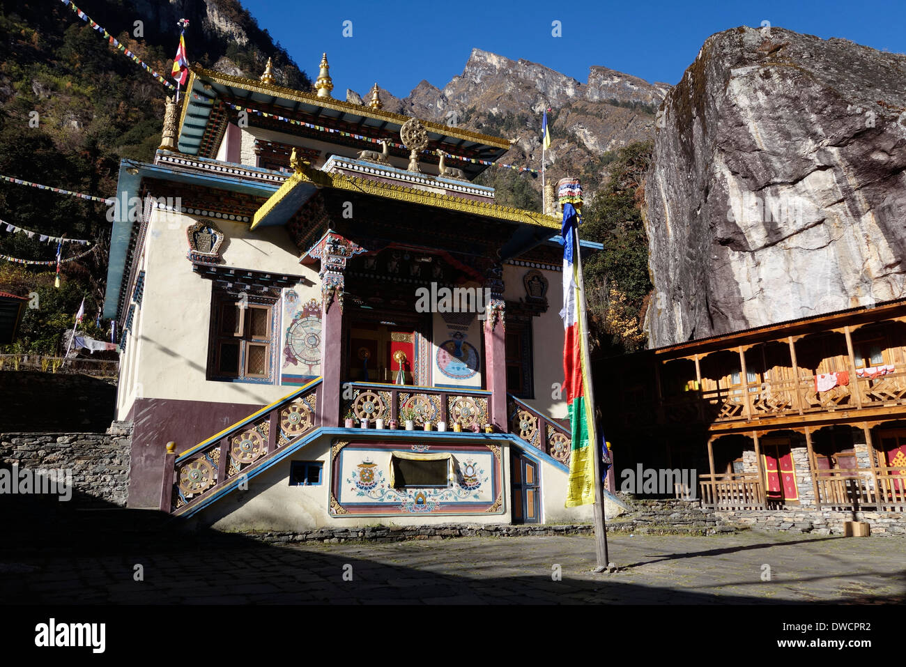 Temple at the Namia Gumba monastery in the Manaslu region of Nepal ...