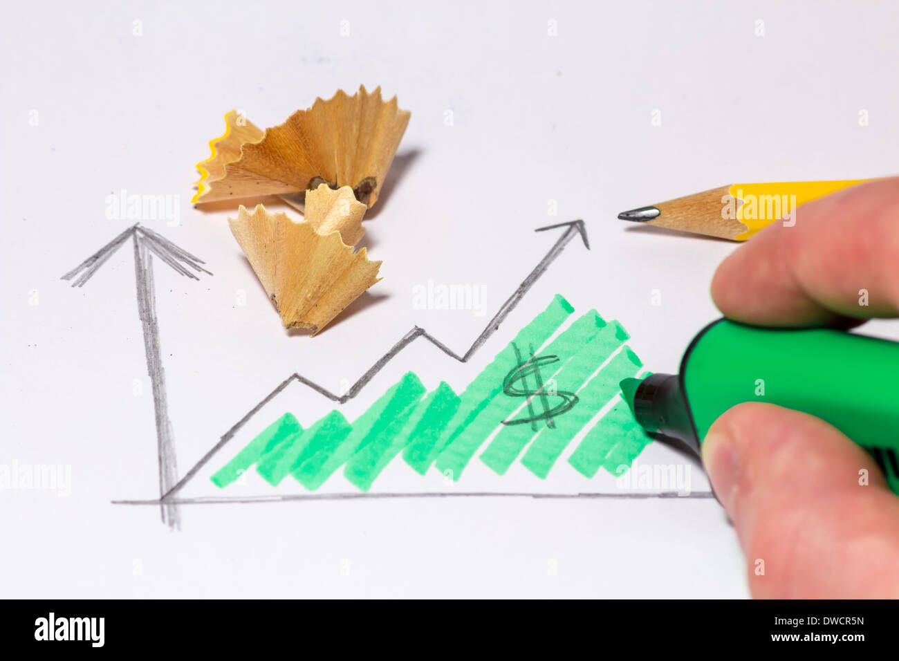 a draw of a graph of profits of buisness Stock Photo - Alamy