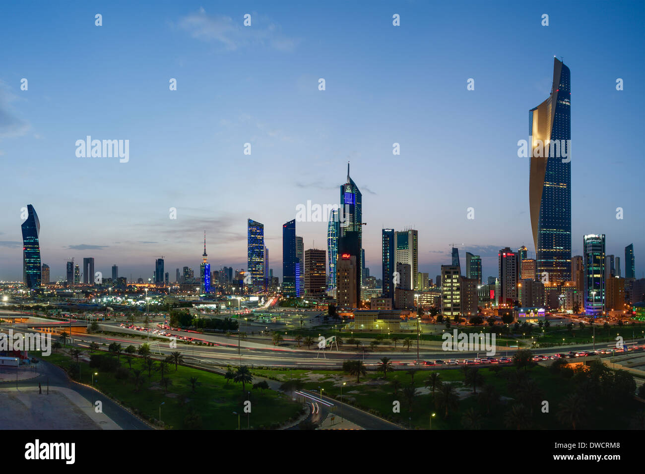 Kuwait, city skyline and central business district, elevated view Stock ...
