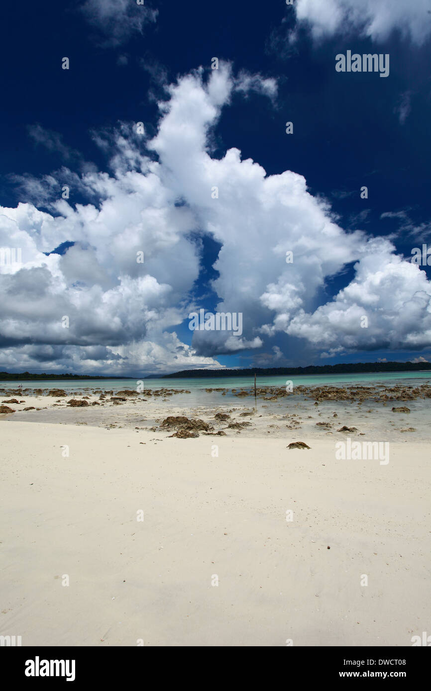 Havelock island beach blue sky with white clouds, Andaman islands - India Stock Photo - Alamy