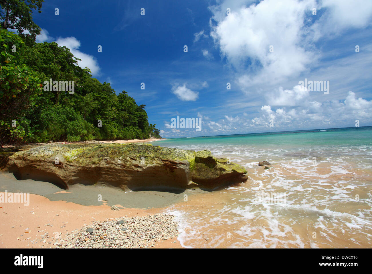 Neil Island beach and blue sky with white clouds, Andaman islands ...
