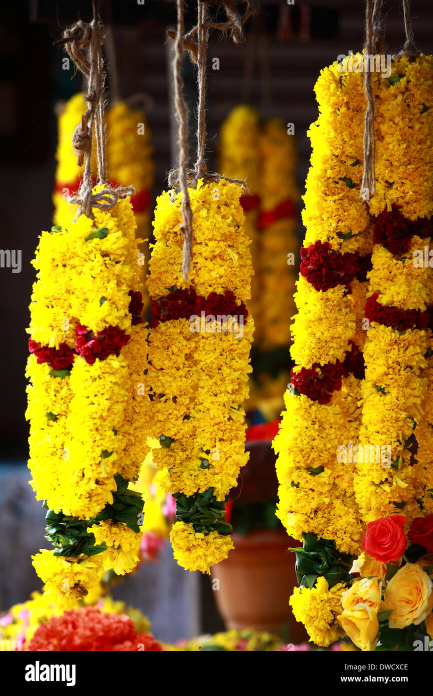 Flower Garlands for Hindu Religious Ceremony Stock Photo - Alamy