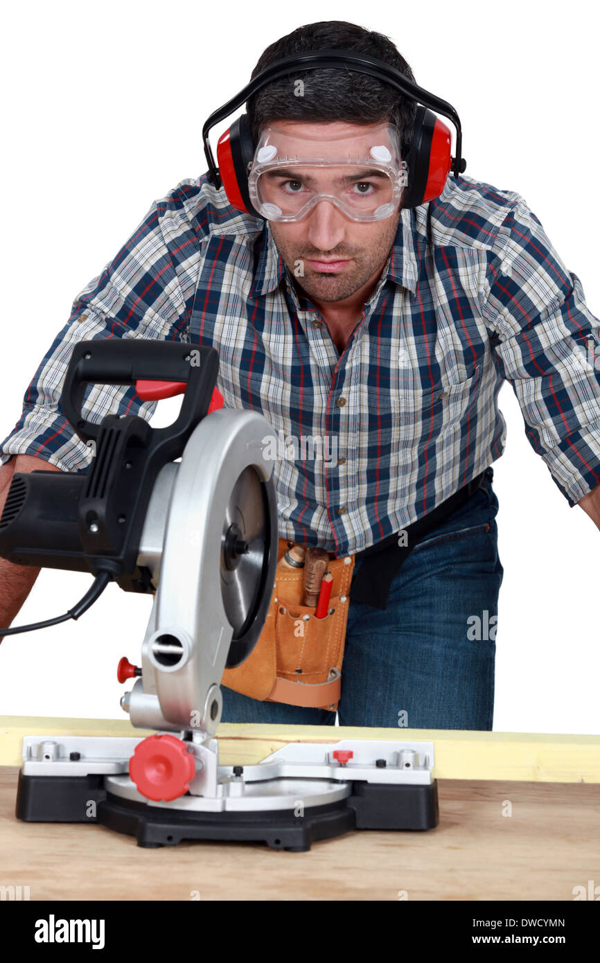 Man using chop saw hi-res stock photography and images - Alamy