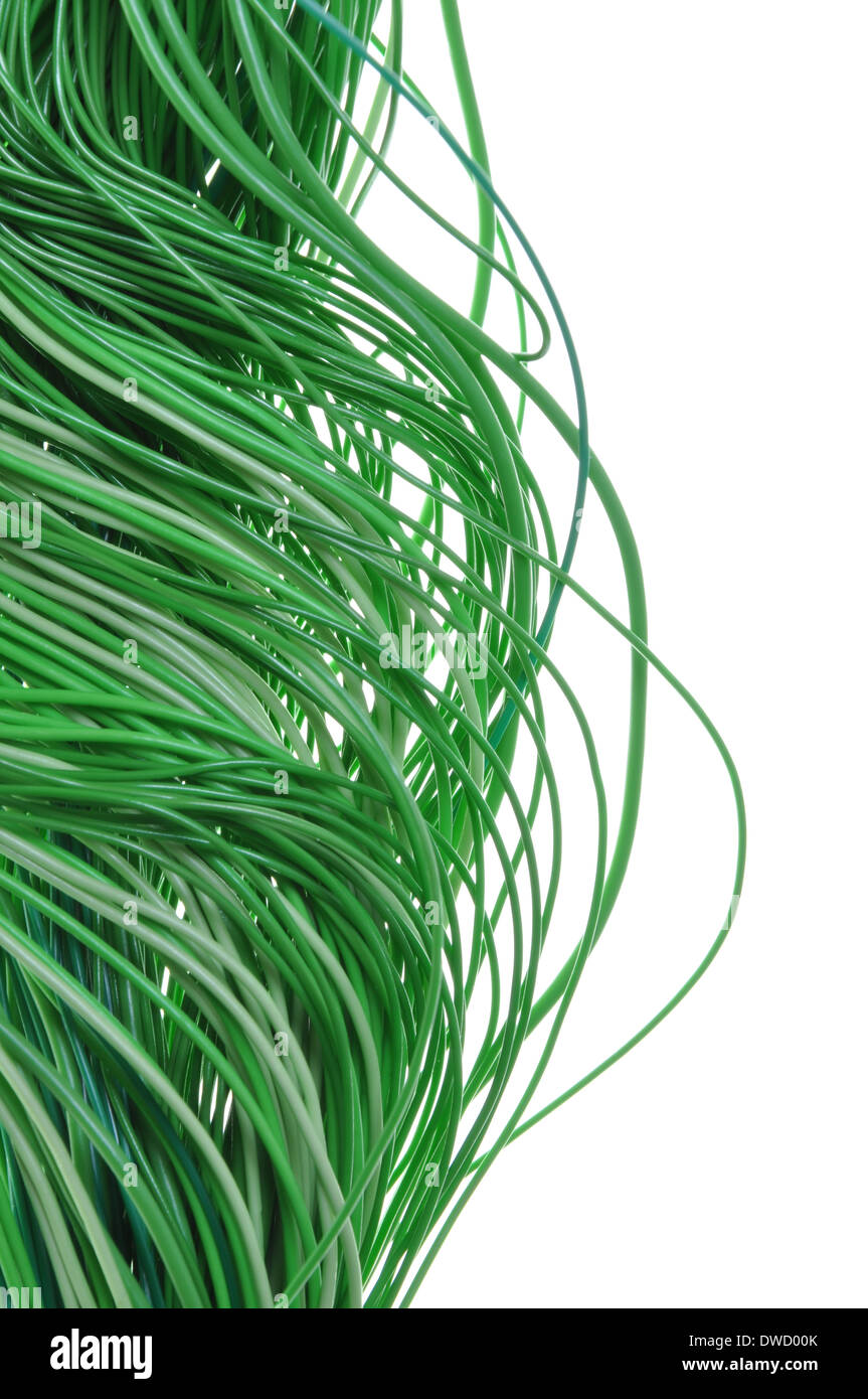 Bundles of green cables isolated on white background Stock Photo - Alamy