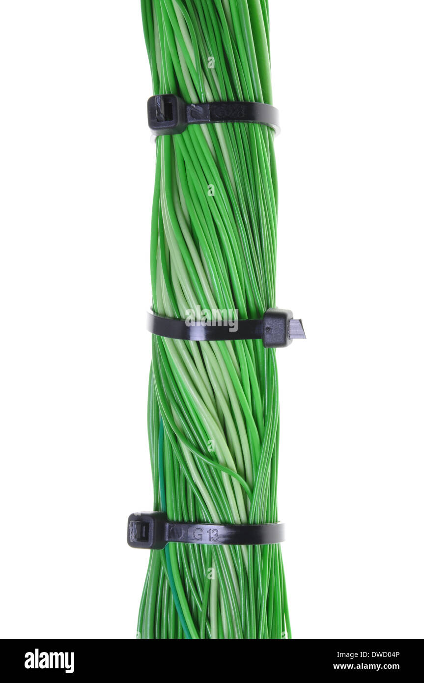 Bundles of computer cables isolated on white background Stock Photo - Alamy