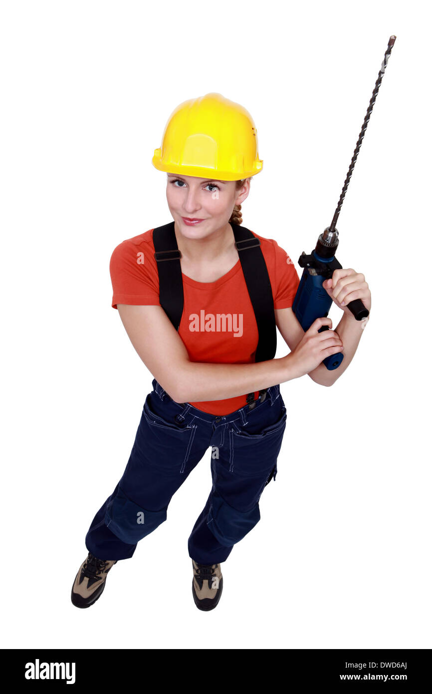 Woman holding screw gun hi-res stock photography and images - Alamy
