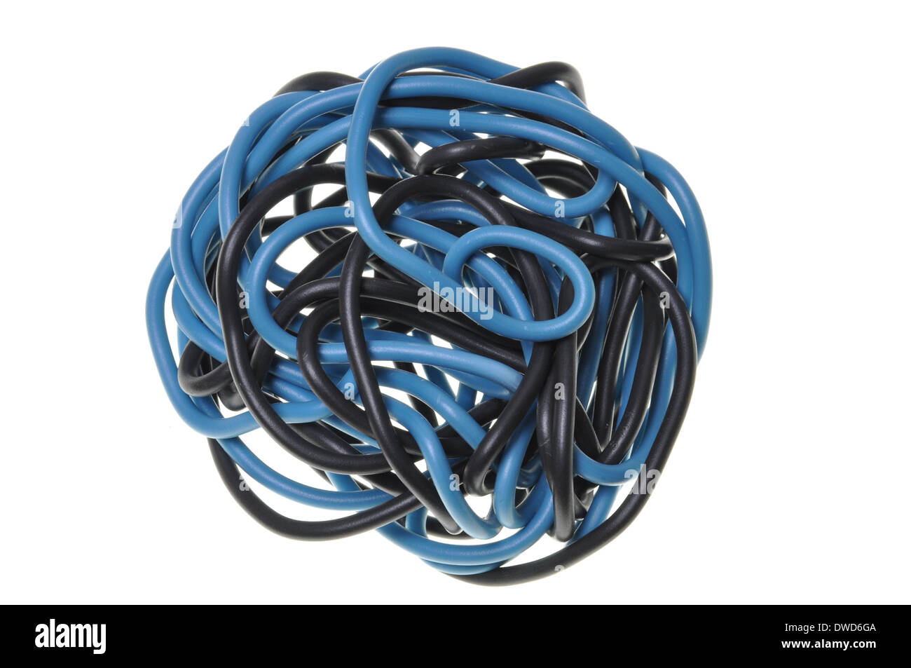 Blue and black ball of cord used on electrical installations Stock ...