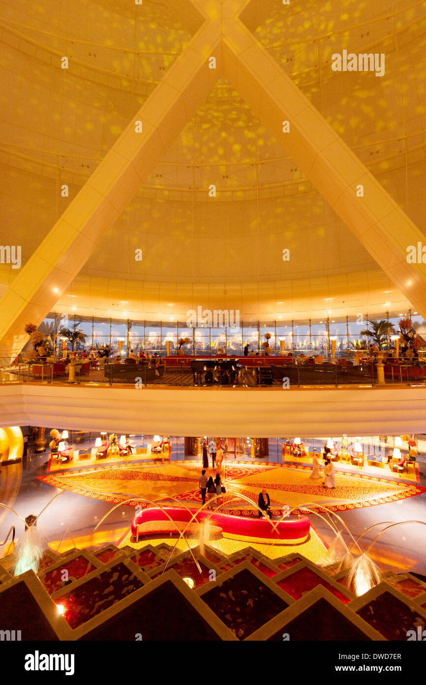 Burj al Arab hotel interior, ornate luxury in the foyer lobby on the ...
