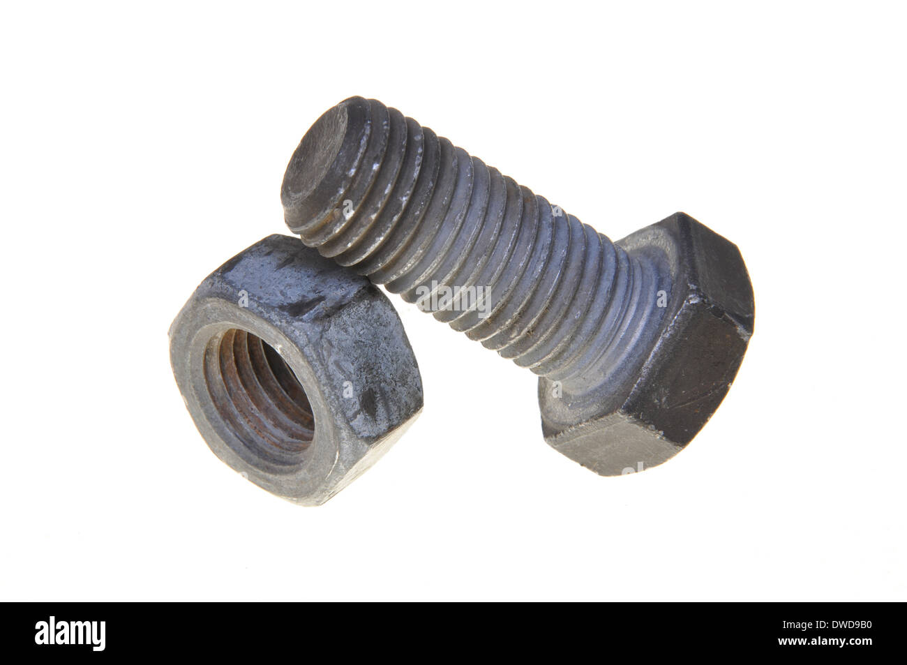 Single bolt and nut isolated on white background Stock Photo - Alamy