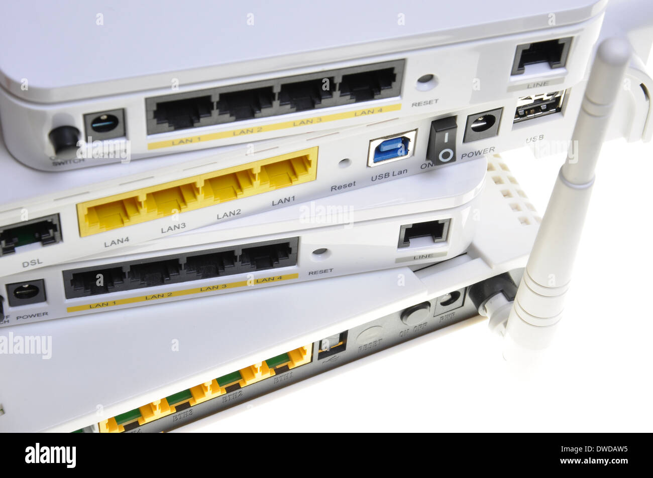 Desktop wireless DSL modem on a white background Stock Photo - Alamy