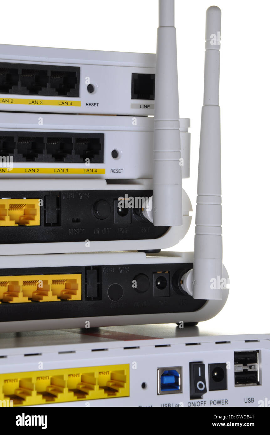 Desktop wireless DSL modem on a white background Stock Photo - Alamy