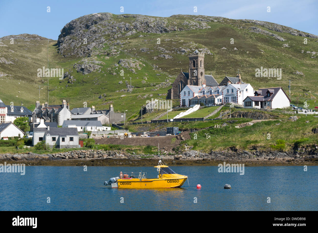 Castlebay village from across the bay, Isle of Barra, Western Isles ...