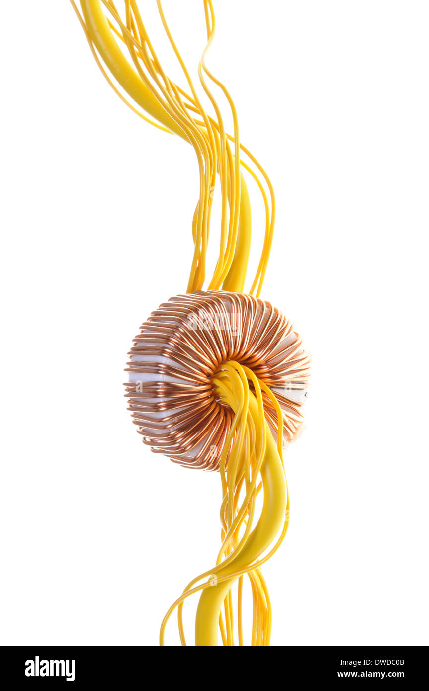 Power consumption in the industry, yellow cable line and coil Stock ...