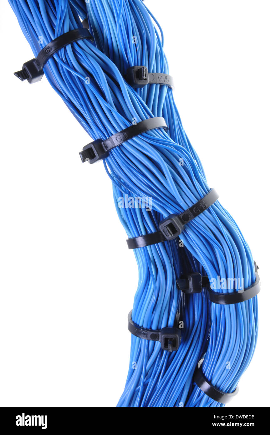 Blue cable bundles in global communication networks Stock Photo - Alamy