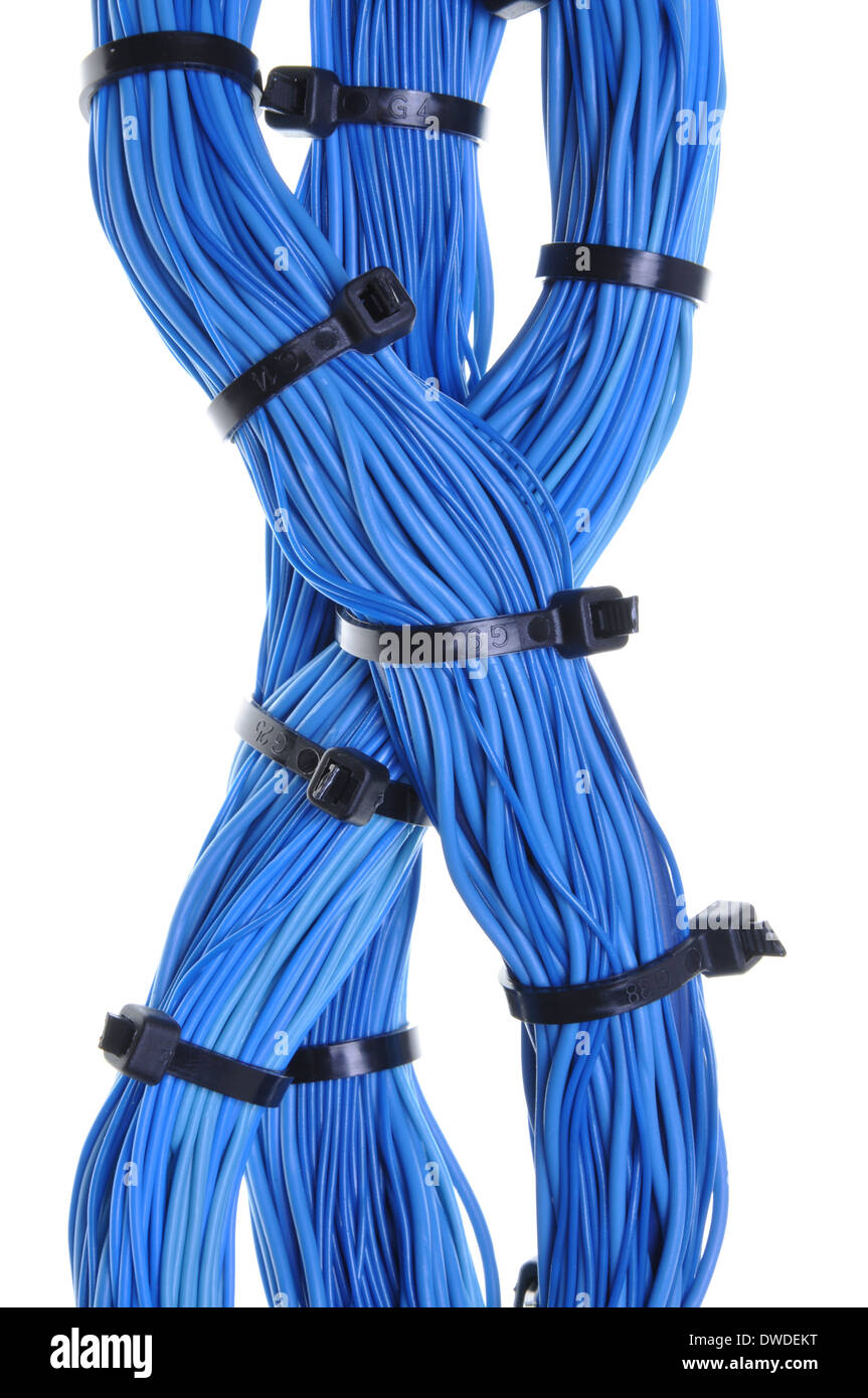 Blue cable bundles in global communication networks Stock Photo - Alamy