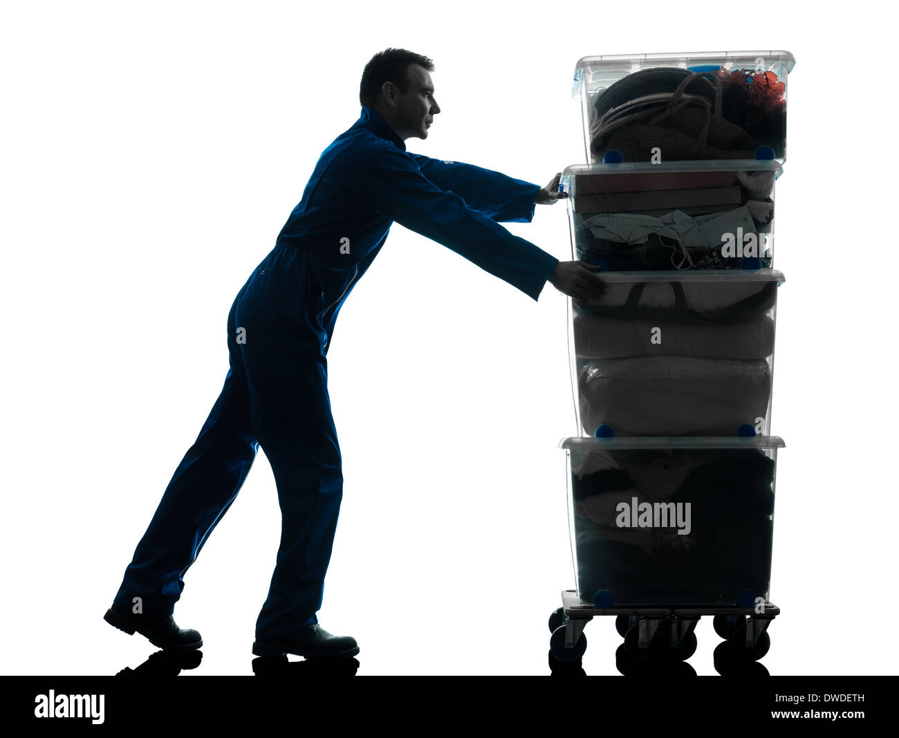 removal man with boxes silhouette worker silhouette in studio on white ...