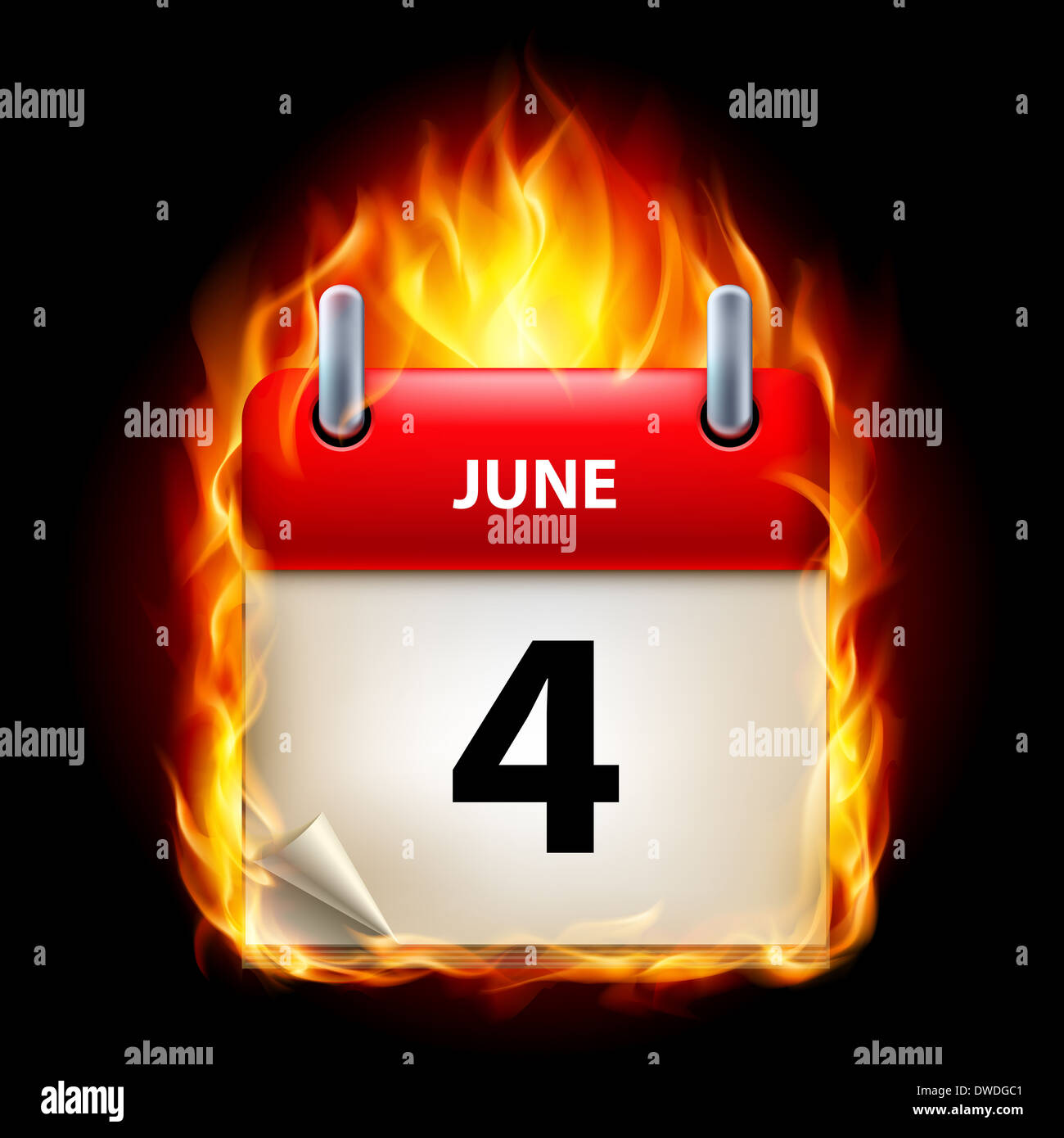 Fourth June in Calendar. Burning Icon on black background Stock Photo ...
