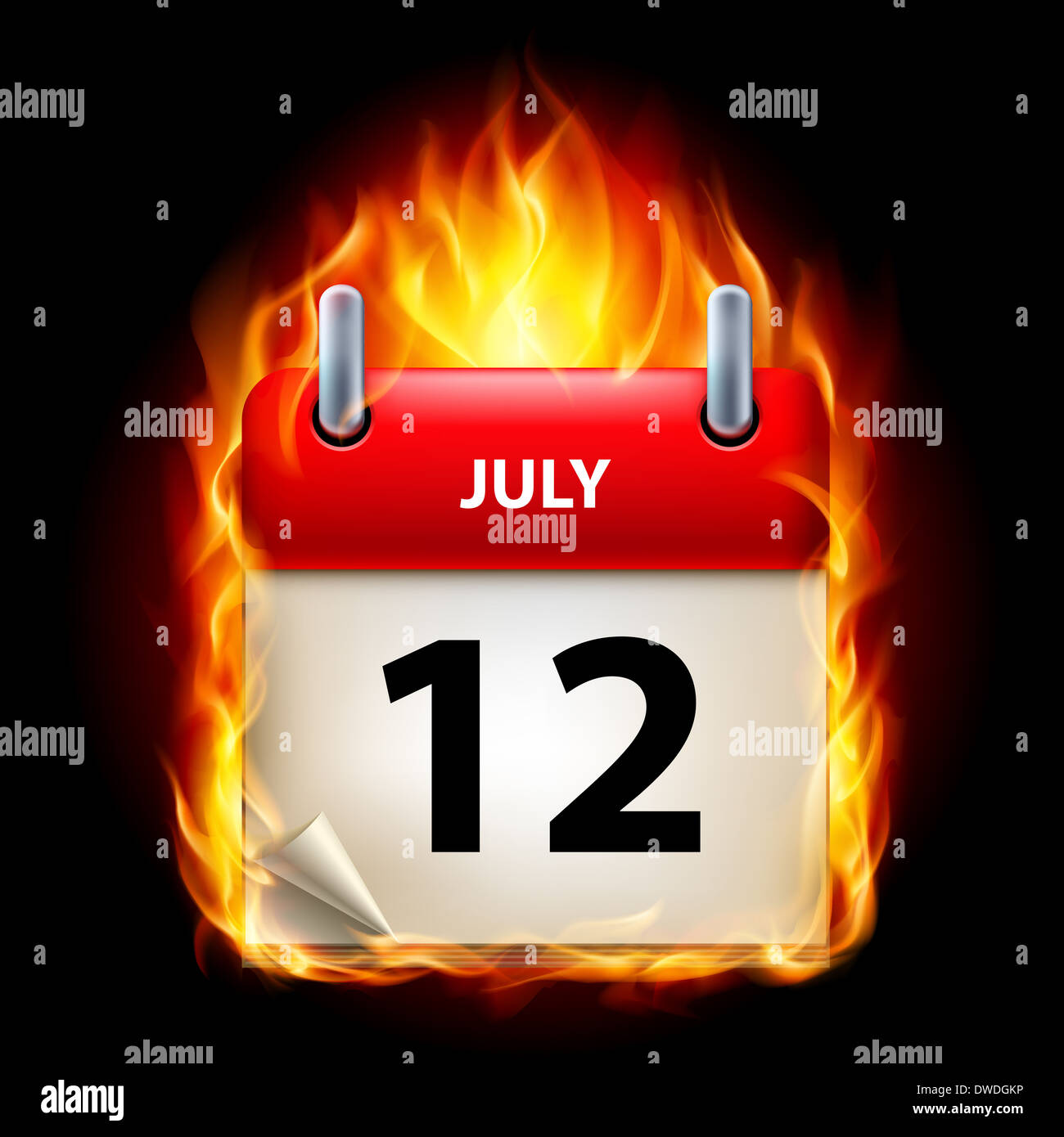 Twelfth July in Calendar. Burning Icon on black background Stock Photo ...