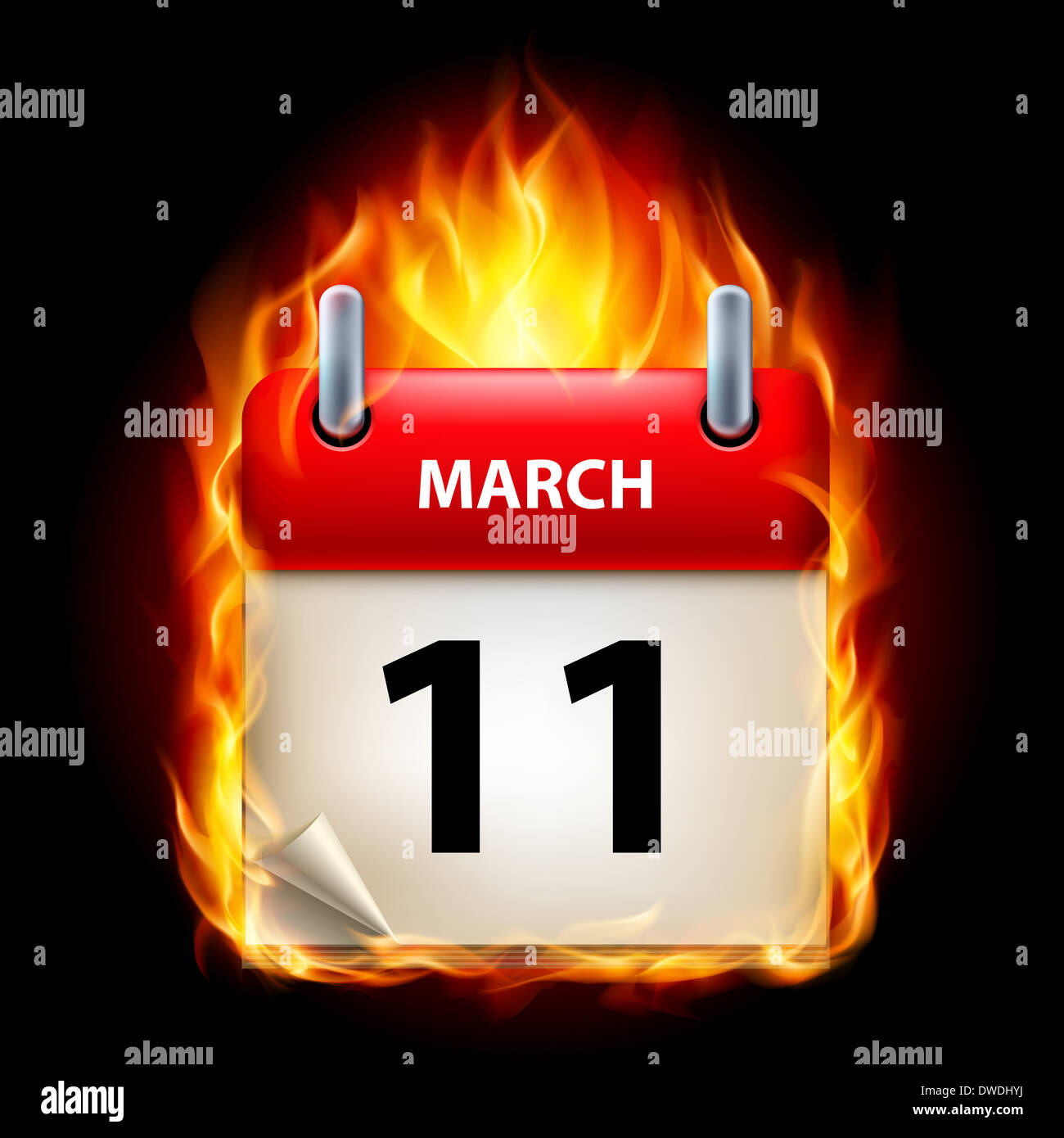 Eleventh March in Calendar. Burning Icon on black background Stock ...