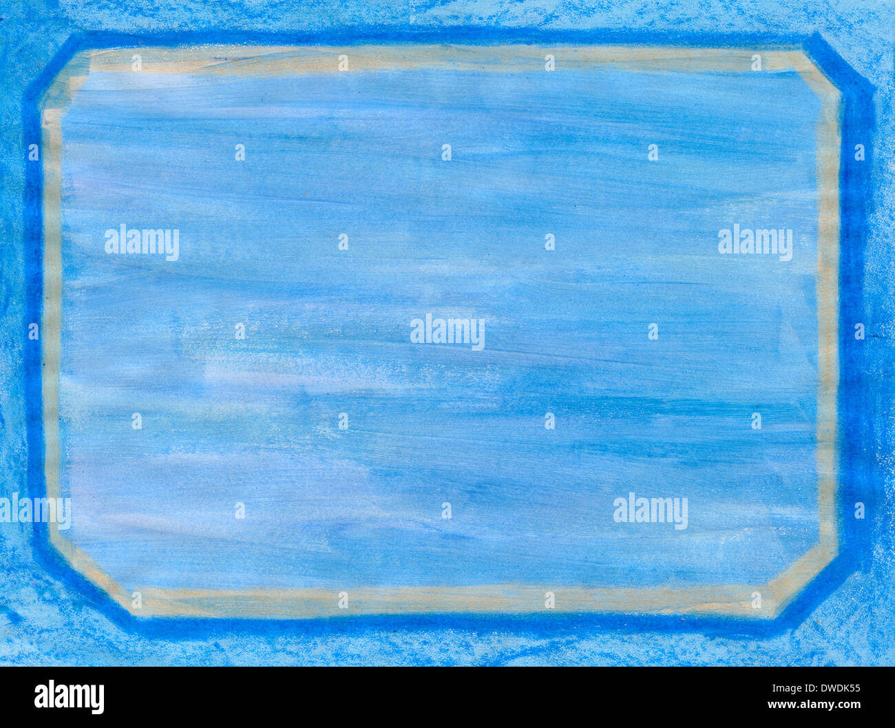 Crayon and tempera blue frame with beveled edges Stock Photo - Alamy