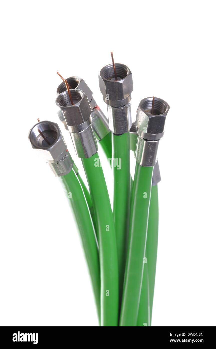 Green coaxial cable tv withe connectors Stock Photo - Alamy