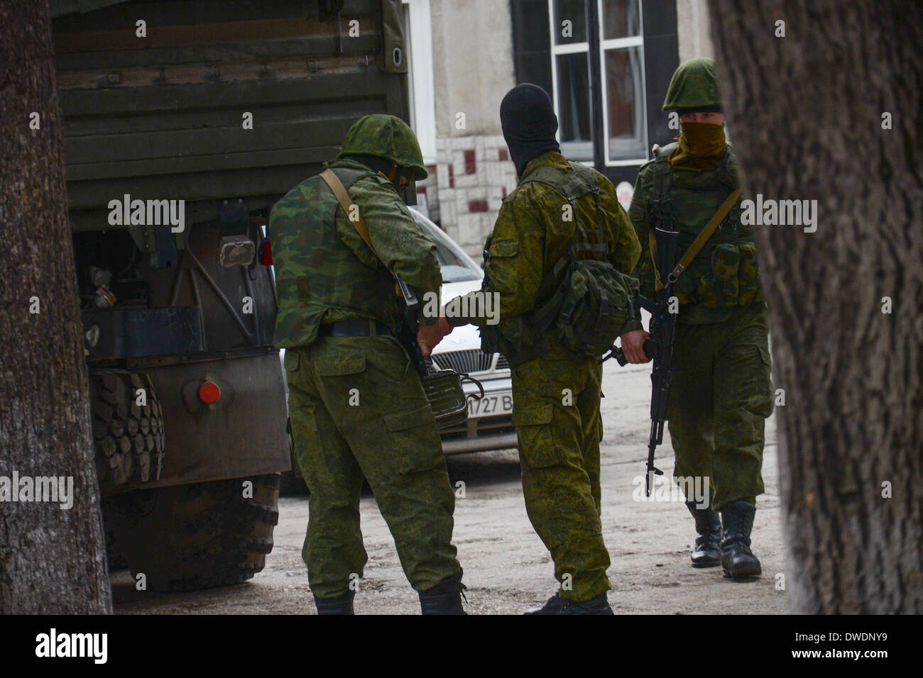 Simferopol, Crimea, Ukraine – 5th March 2014: In Crimea armed men with ...
