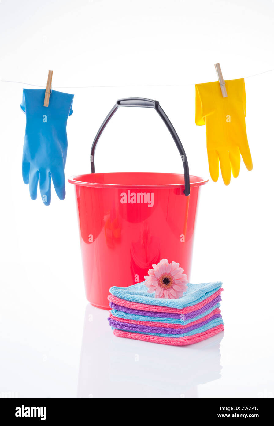 cleaning items for housekeeping Stock Photo - Alamy