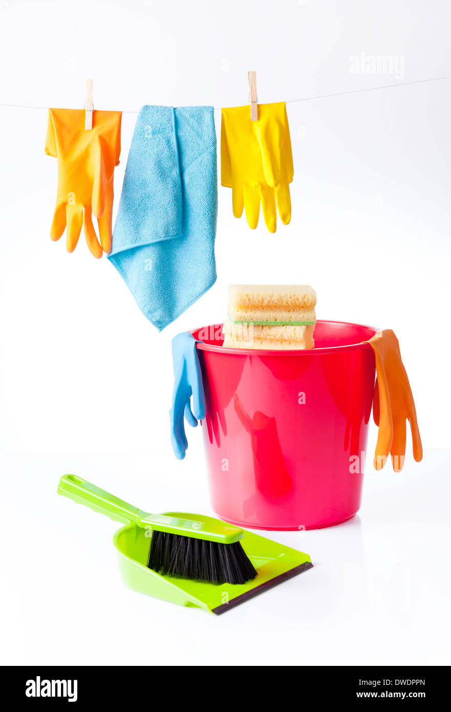 cleaning items for housekeeping Stock Photo - Alamy