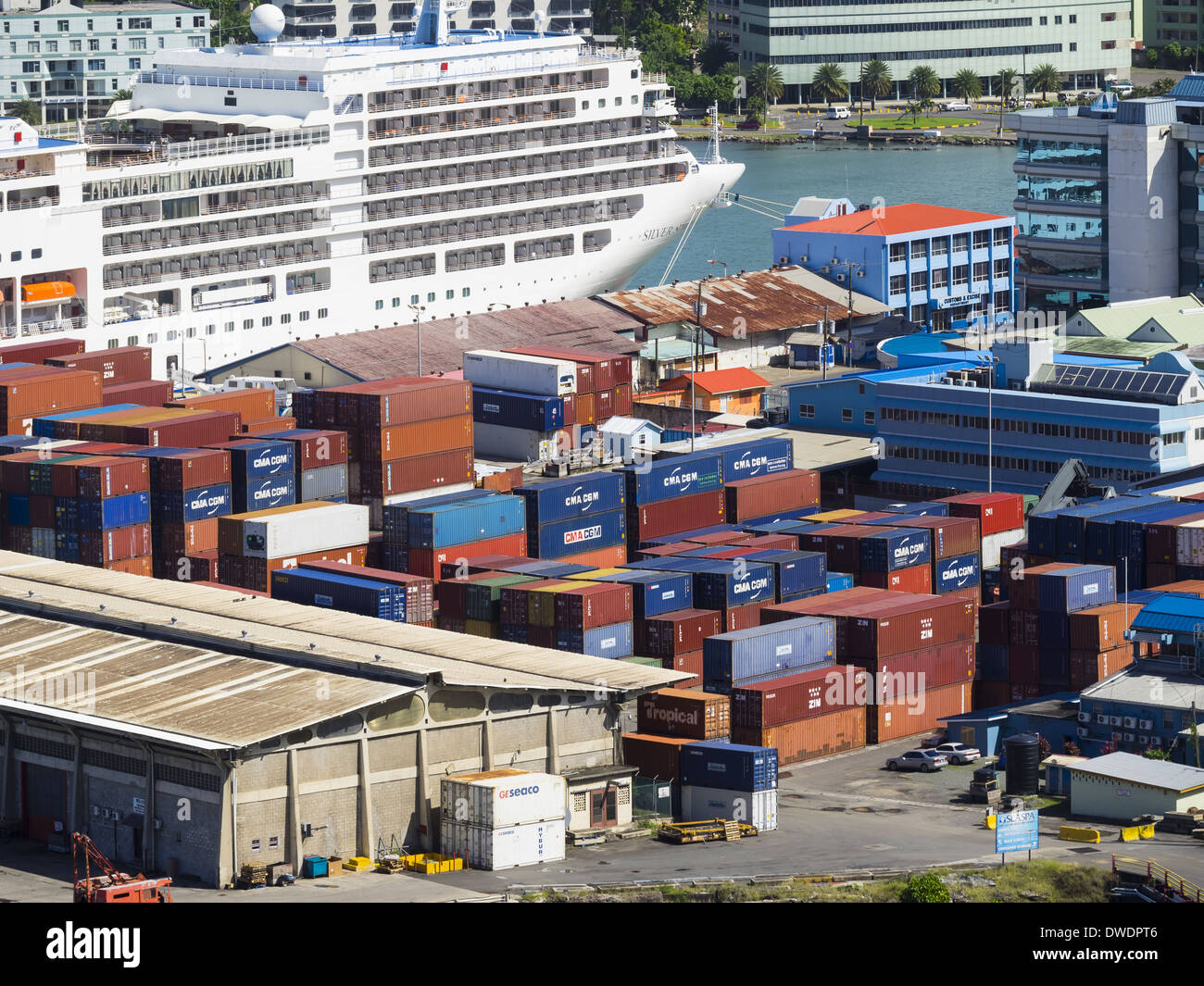 Caribbean, Lesser Antilles, Saint Lucia, Castries, View to container ...