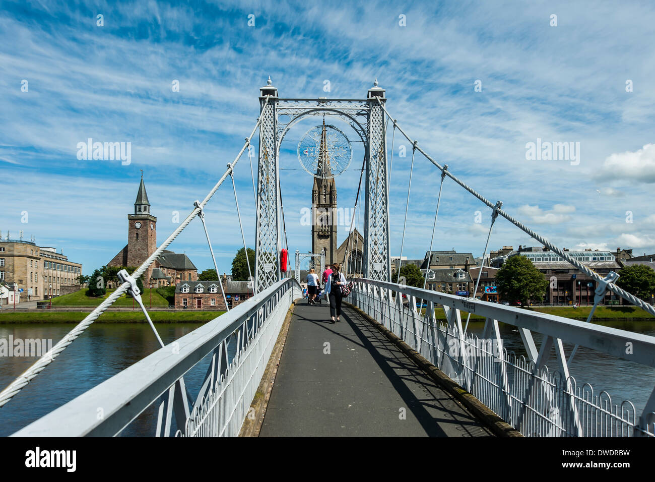 Great Britain, Scotland, Inverness, footbridge over Ness river Stock ...