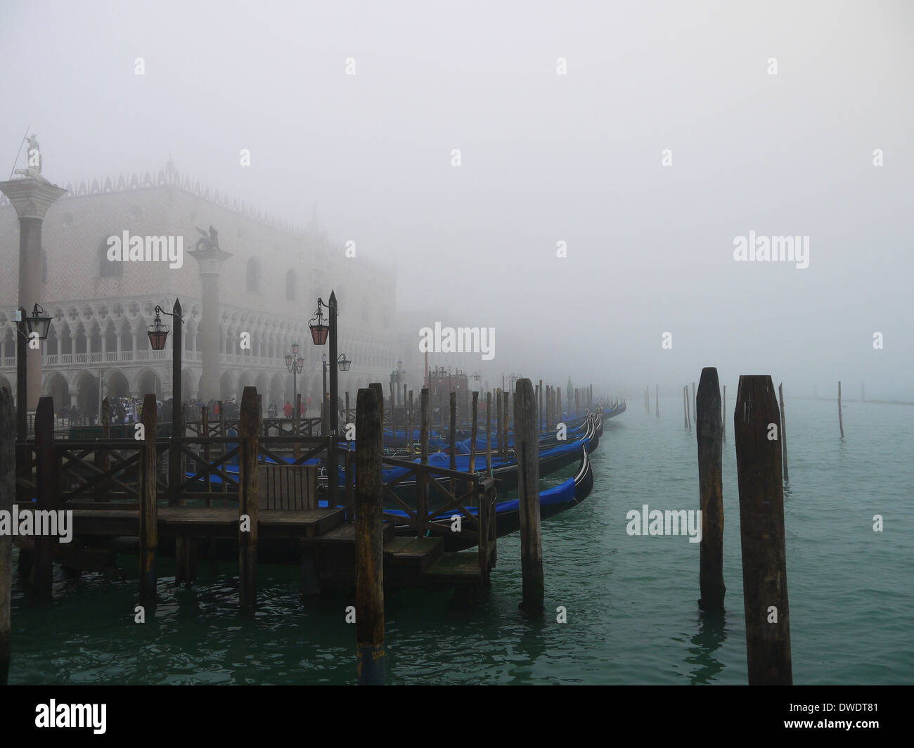 Gondolas in the fog on the Grand Canal, Venice Stock Photo - Alamy