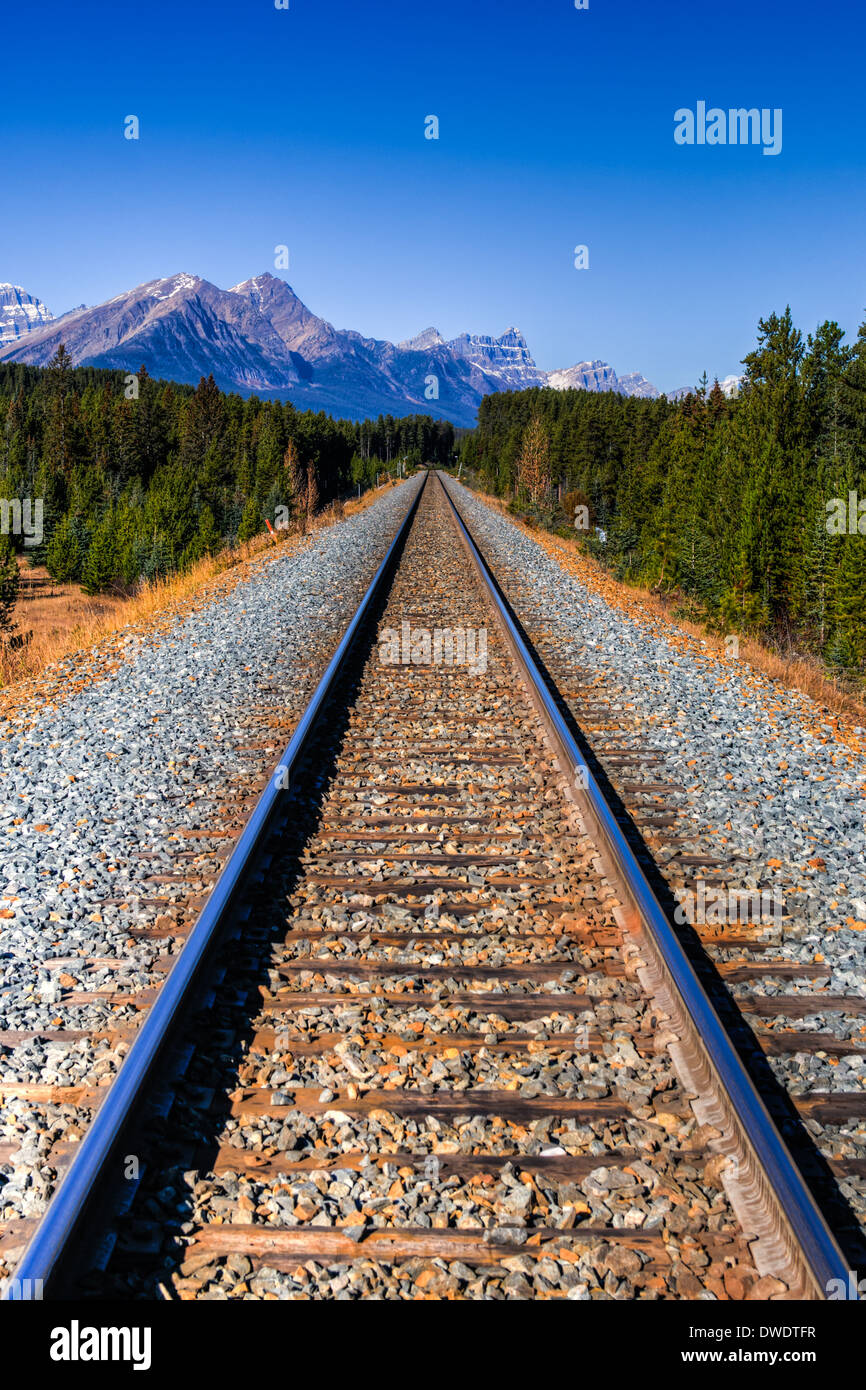 Railway line running through Banff National Park Alberta Canada Stock ...