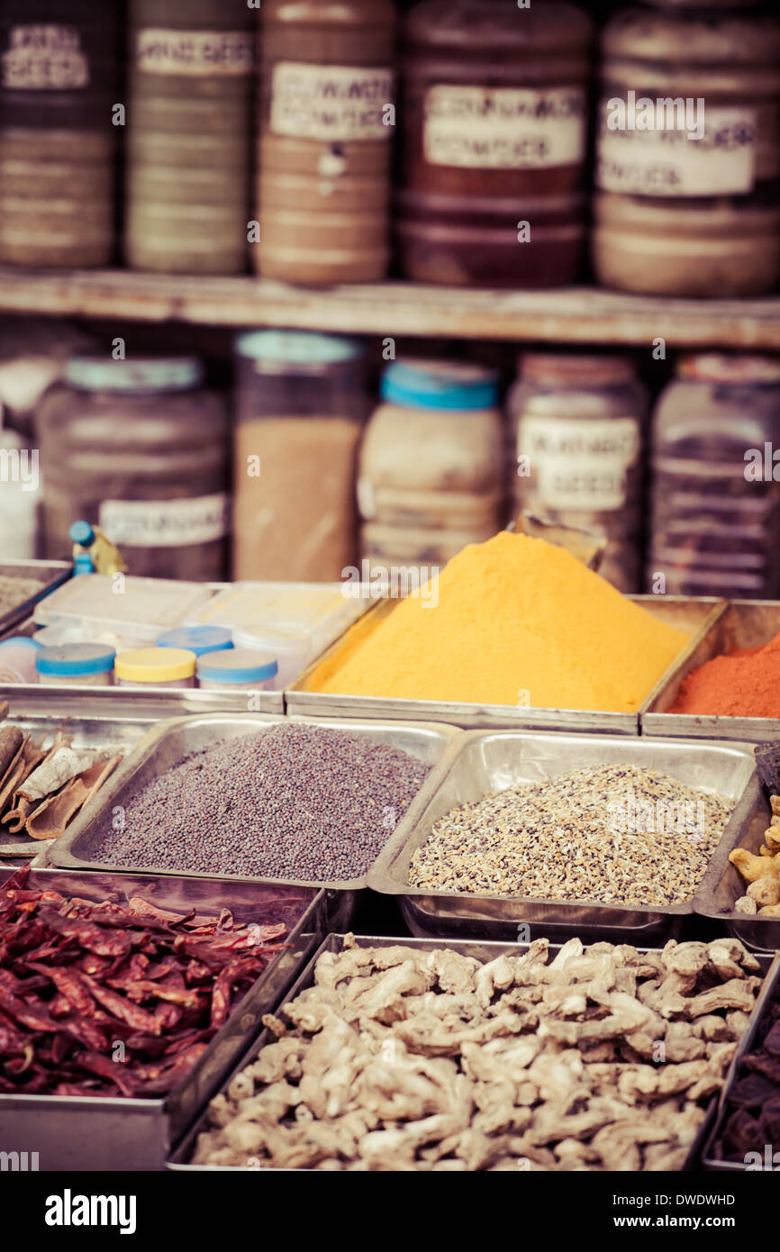 Indian colored spices at local market in Goa, India Stock Photo - Alamy