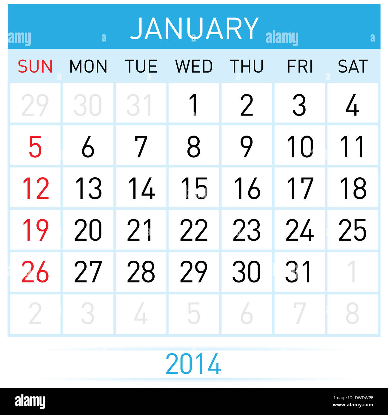 January Twenty-Fourteen. Calendar Month. Illustration on white ...