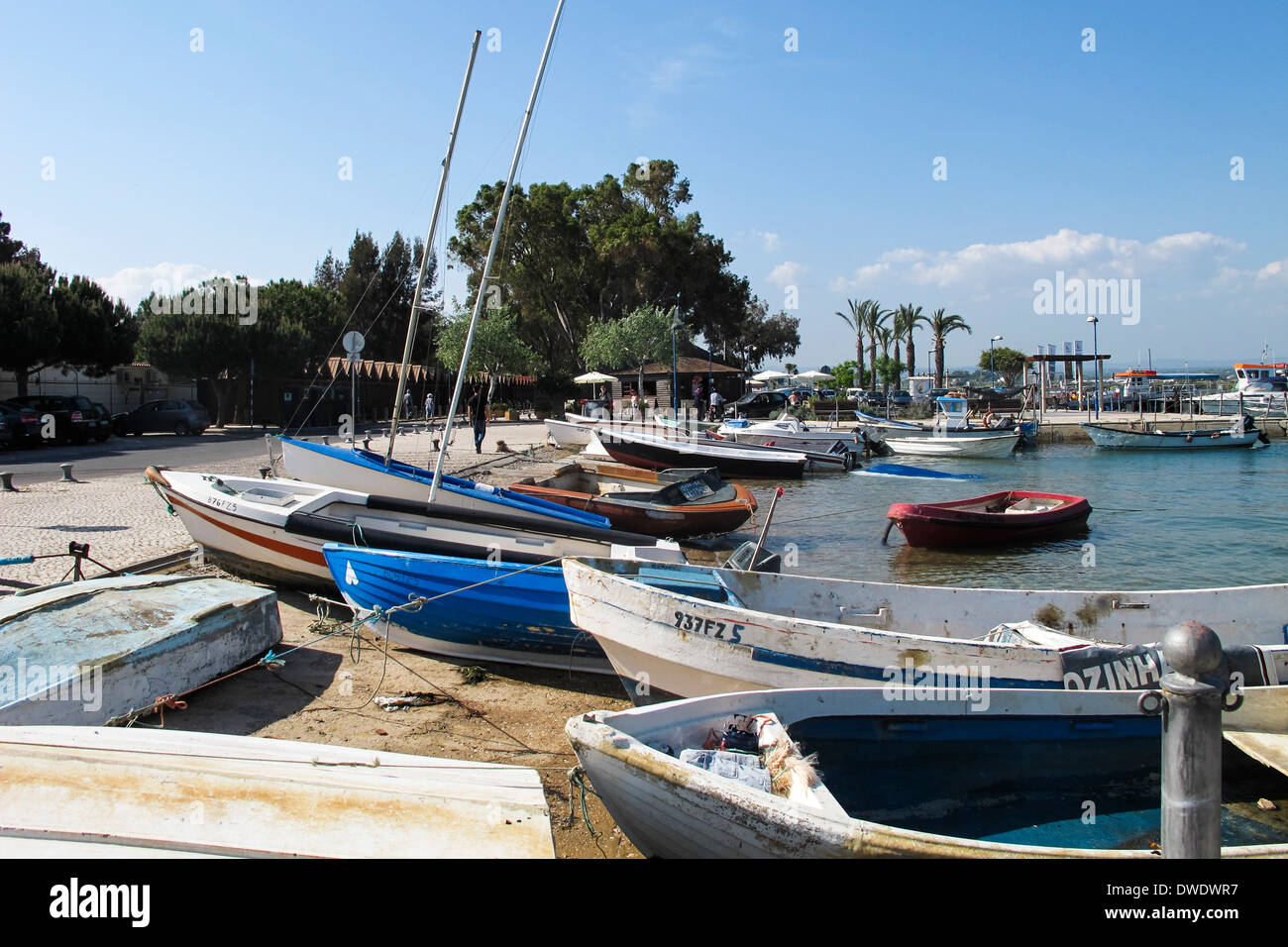 Fishing boats on the beach in Fuzeta, a small fishing village in the ...