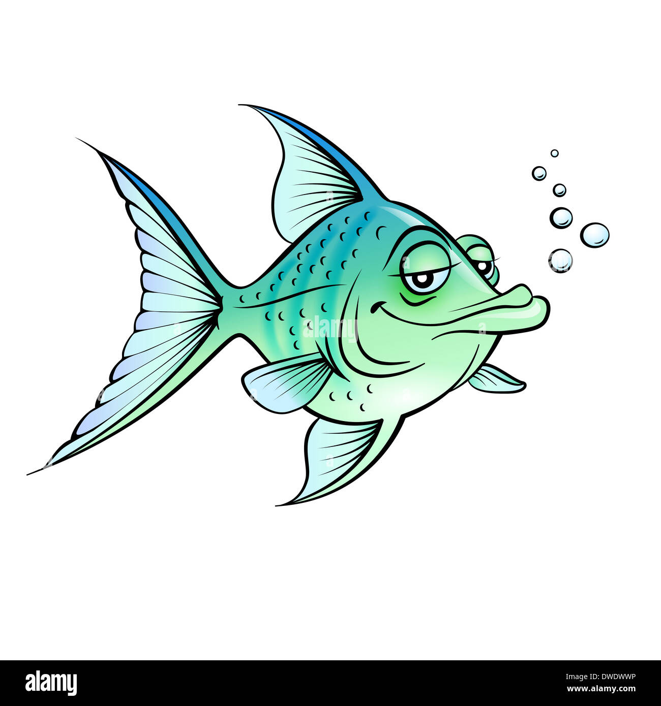 Green cartoon fish. Illustration for design on white background Stock ...