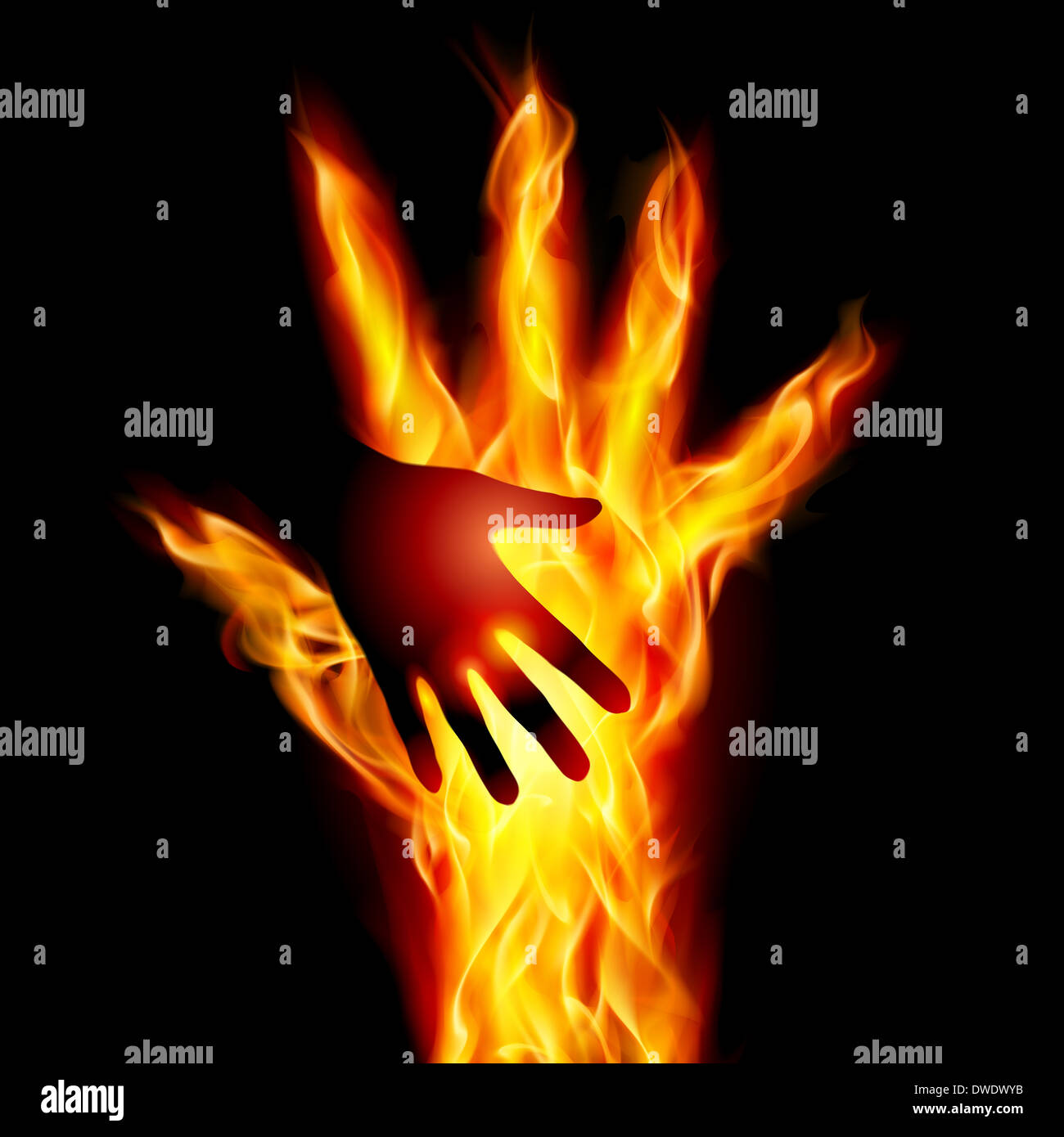 Burning helping hand. Illustration for design on black background Stock ...