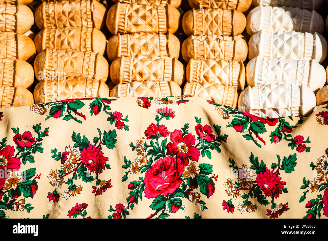 Traditional polish smoked cheese oscypek on outdoor market in Zakopane ...