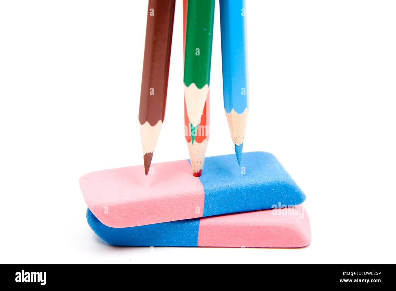 Coloured pencils with erasing rubber Stock Photo - Alamy