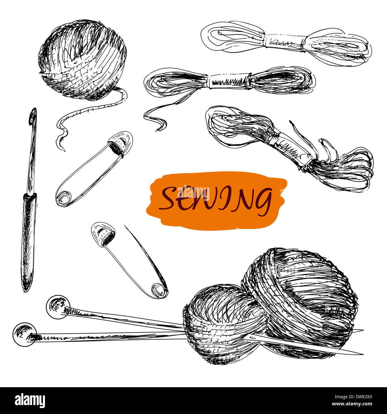 Sewing set. Set of hand drawn illustrations Stock Photo - Alamy