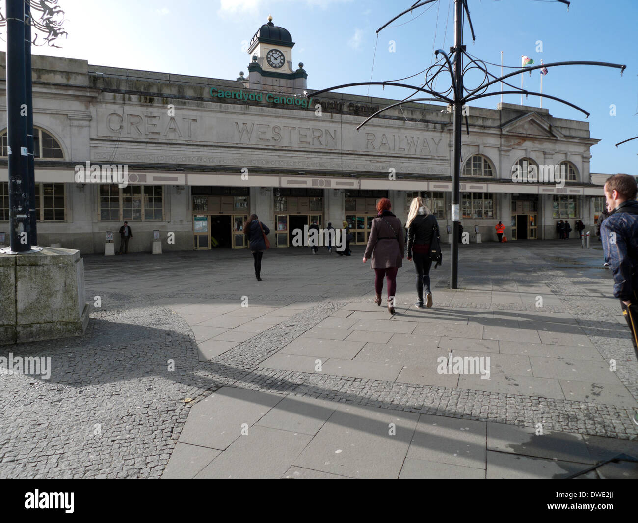 People outside Cardiff Central Station exterior Cardiff Wales UK KATHY ...