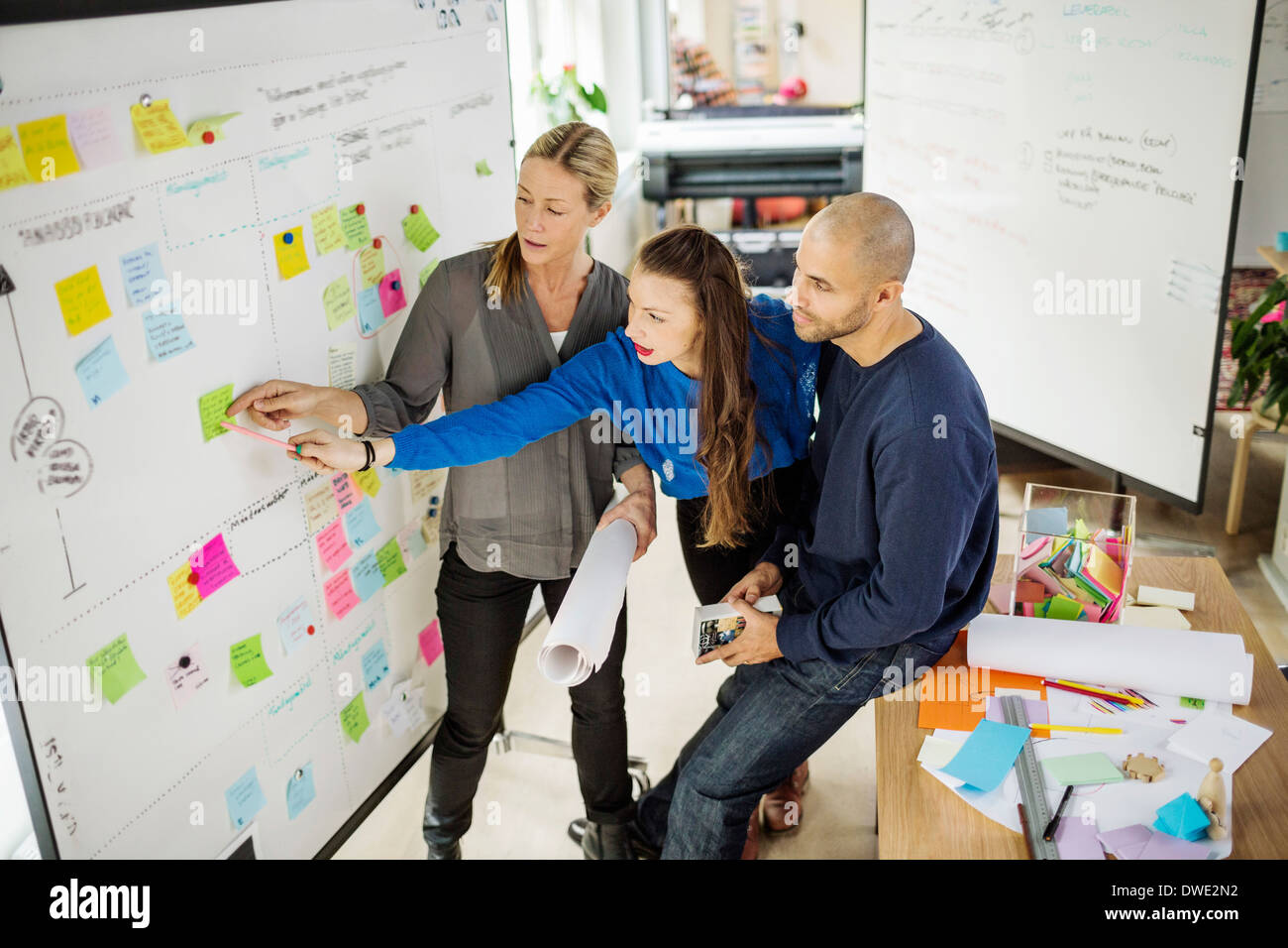 Business people reading reminder in creative office Stock Photo - Alamy