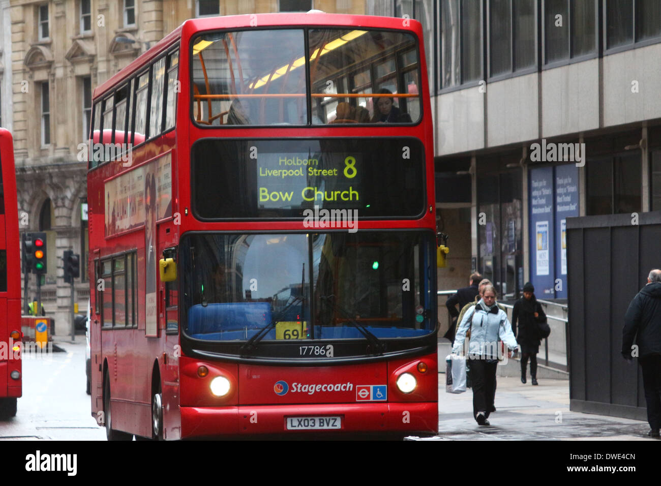 No 8 London bus to Bow Church Stock Photo - Alamy