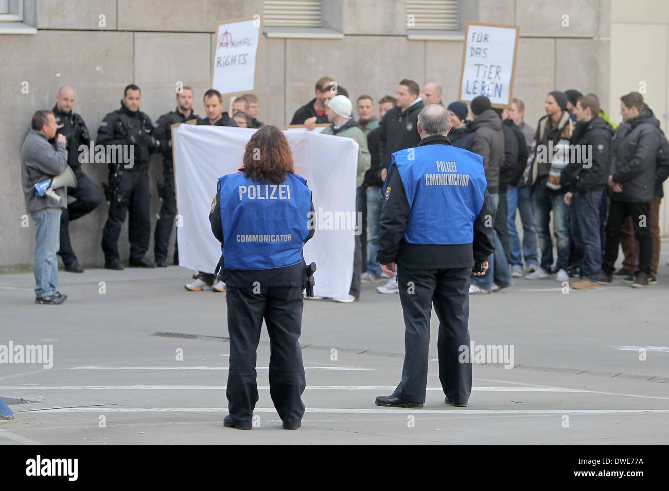 Frankfurt Main, Germany. 06th Mar, 2014. Two police officers wear blue ...