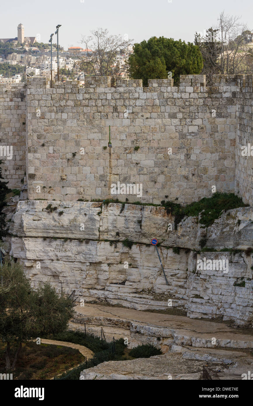 Defensive wall of the ancient holy Jerusalem, north side of the city ...