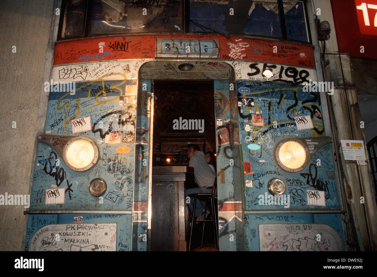 Tokyo. Japan. Subway car front of the Mistral Blue bar in Roppongi ...