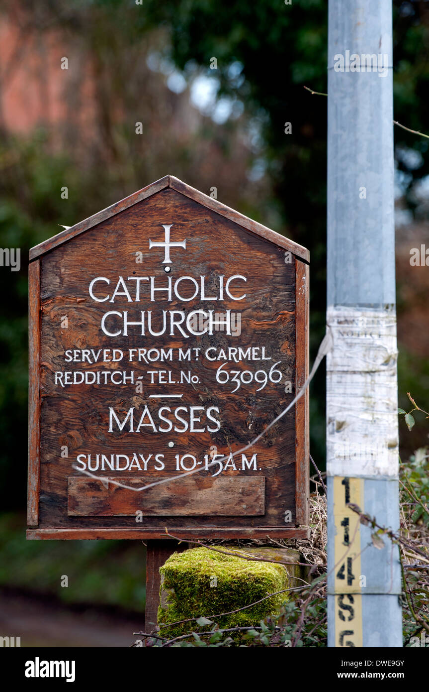 Catholic Church sign, Feckenham, Worcestershire, England, UK Stock ...