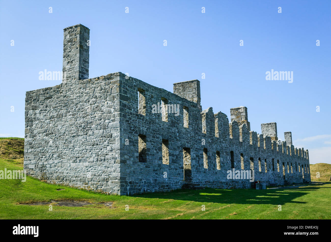 Stone ruins of soldiers barracks British Fort at Crown Point on Lake ...