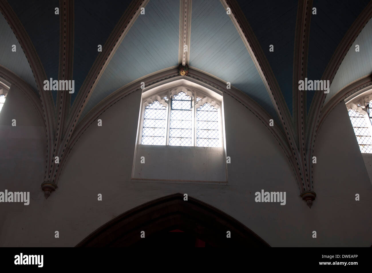 A clerestory window in St. Stephen`s Church, Redditch, Worcestershire ...