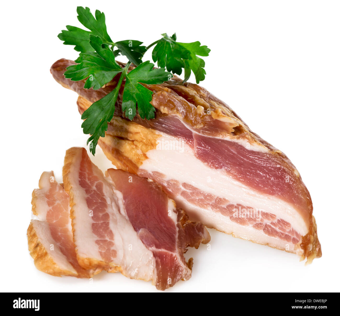 bacon - smoked and salted pork belly isolated on white background Stock ...
